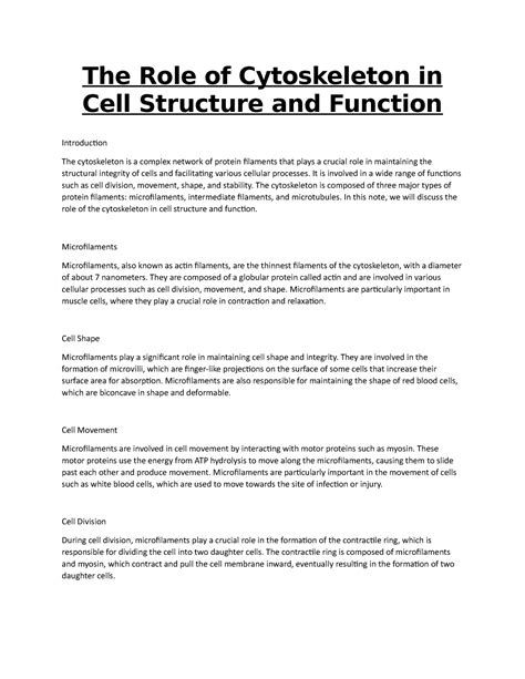 BIOL The Role Of Cytoskeleton In Cell Structure And Functio The Role Of Cytoskeleton