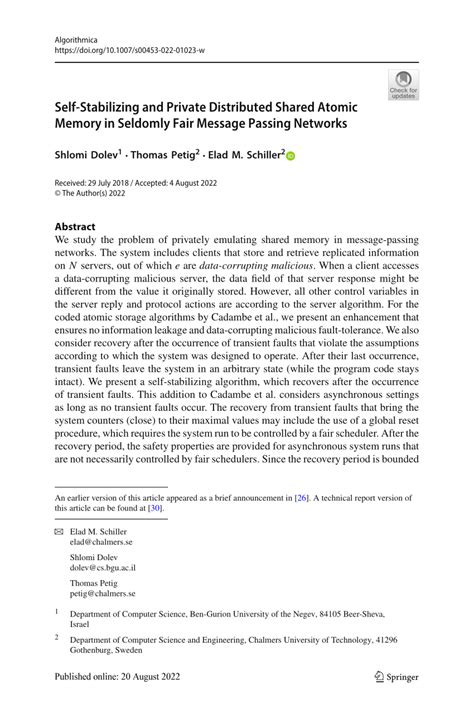 PDF Self Stabilizing And Private Distributed Shared Atomic Memory In Seldomly Fair Message