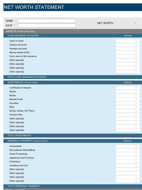 Free Printable Personal Financial Statement Templates Pdf Word Excel