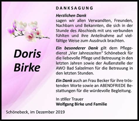 Traueranzeigen Von Doris Birke Abschied Nehmen De