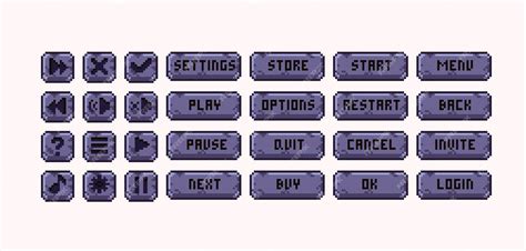 Premium Vector Stone Buttons Pixel Art Set Interface Rock Bar Collection Cobblestone Panel 8