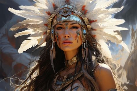 Premium Ai Image Native American Princess With Headdress Art