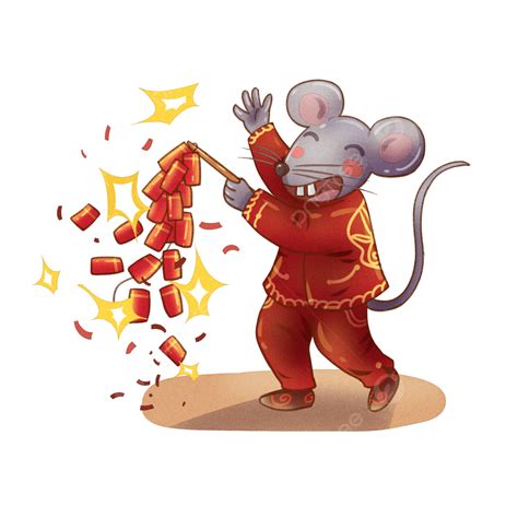 Festival Firecrackers Png Picture Red Cartoon Festive Mouse Element With Firecrackers Rat