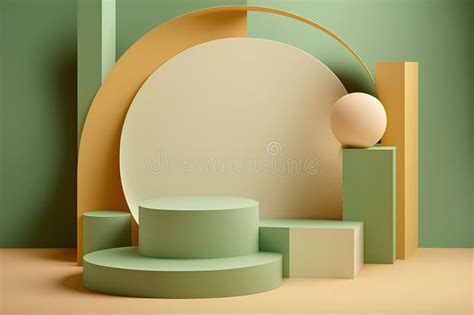 3d Render Of Abstract Minimal Geometric Forms Glossy Green Podium For Your Design Stock