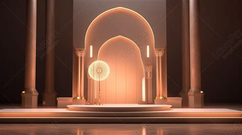 빛나는 램프가 있는 3d 이슬람 연단의 배경 3d 배경 연단 배경 라마단 배경 이미지 Hd 3d 연단 라마단 배경