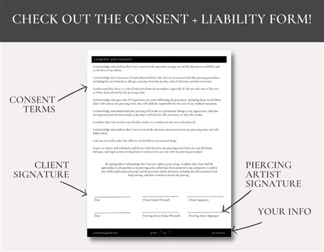 Piercing Client Intake And Consent Form Ear Piercing Form Template Body Piercing Client Form