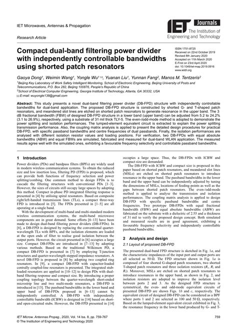 Compact Dual Band Filtering Power Divider With Independently Controllable Bandwidths Using