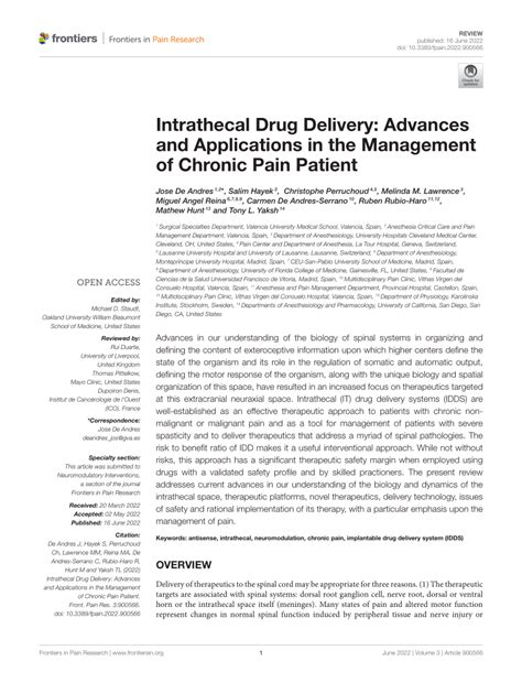 Pdf Intrathecal Drug Delivery Advances And Applications In The