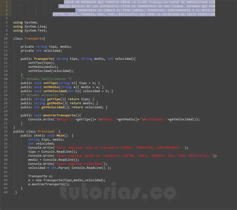 POO VisualStudio C Clase Transporte Tutorias Co
