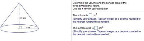 Solved Determine The Volume And The Surface Area Of The