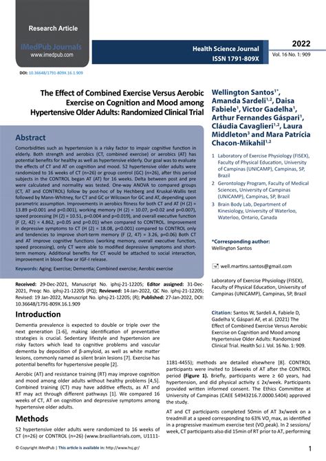 Pdf The Effect Of Combined Exercise Versus Aerobic Exercise On Cognition And Mood Among