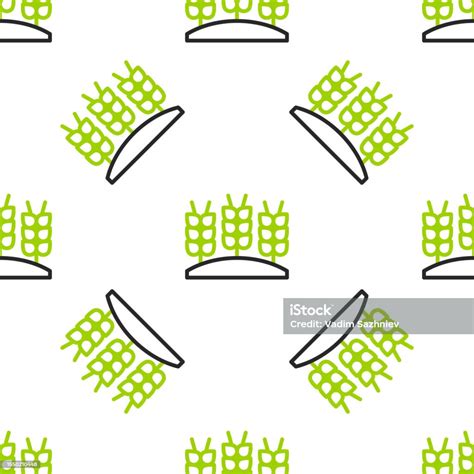 쌀 밀 옥수수 귀리 호밀 보리 아이콘으로 설정된 라인 시리얼은 흰색 배경에 이음매 없는 패턴을 분리합니다 밀 빵 기호의 귀입니다