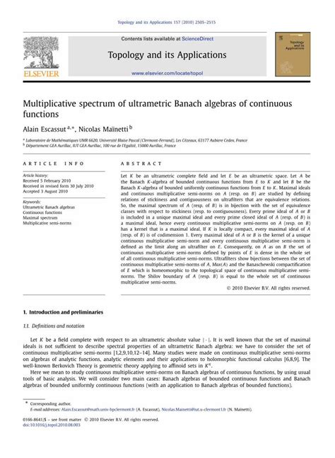 Pdf Multiplicative Spectrum Of Ultrametric Banach Algebras Of