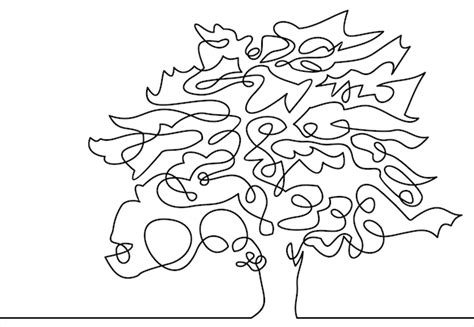 자연 나무 벡터 일러스트 레이 션의 연속 선 그리기 프리미엄 벡터