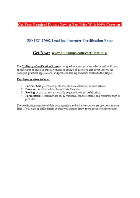 Isoiec 270312011 Lead Implementer Certification Exam Get Your