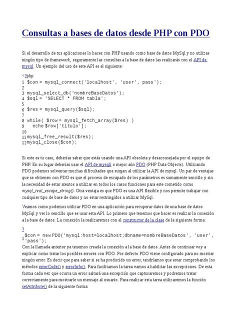 Consultas Con Pdo Y Php Pdf Sql Mi Sql