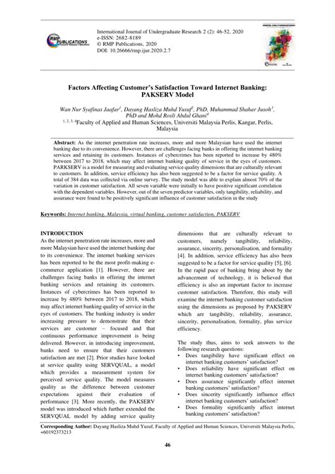 Pdf Factors Affecting Customers Satisfaction Toward Internet Banking Pakserv Model