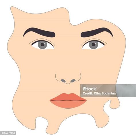 회색 눈과 붉은 입술로 여성의 얼굴을 그리며 추상적인 보르마 얼굴 흰색 배경에 벡터로 분리된 그림을 그립니다 가죽에 대한 스톡 벡터 아트 및 기타 이미지 Istock