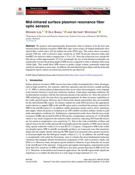 Pdf Mid Infrared Surface Plasmon Resonance Fiber Optic Sensors