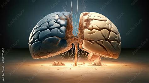 A Detailed Of A Human Brain Split In Half With One Side Showing The Before Effects Of Social