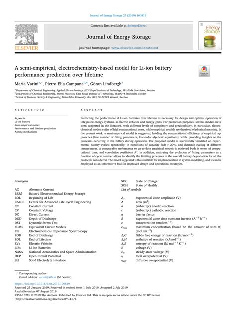 Pdf A Semi Empirical Electrochemistry Based Model For Li Ion Battery Performance Prediction