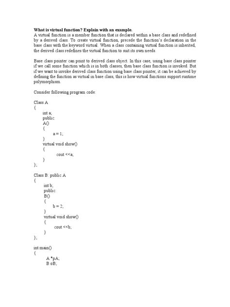 Virtual Functions Pdf Inheritance Object Oriented Programming Class Computer Programming