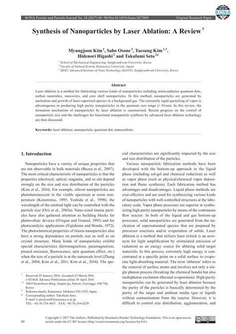 Pdf Synthesis Of Nanoparticles By Laser Ablation A Review · Pdf File82 Myungjoon Kim Et Al