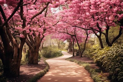 Premium Photo Pathways Lined With Flowering Trees
