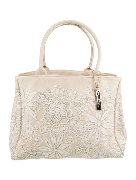 Oscar De La Renta Canvas Evening Bag Neutrals Totes Handbags