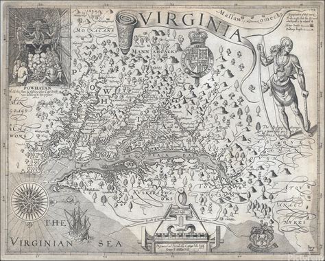 1612 Captain John Smith Map Of Virginia Historic Early Colonial