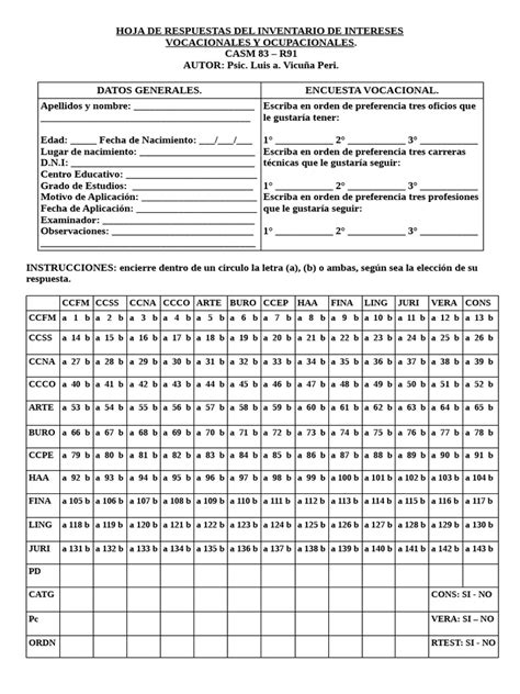 Ovo Test Casm 83 R91 Hoja Rtas Y Calificación Pdf