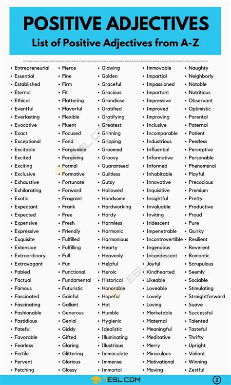 Adjective List Of Words