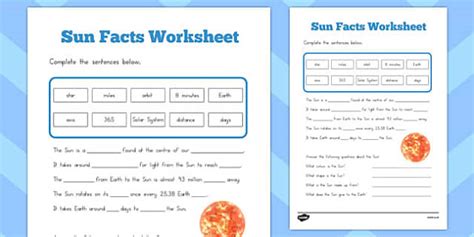 Sun Facts Worksheet Teacher Made Twinkl