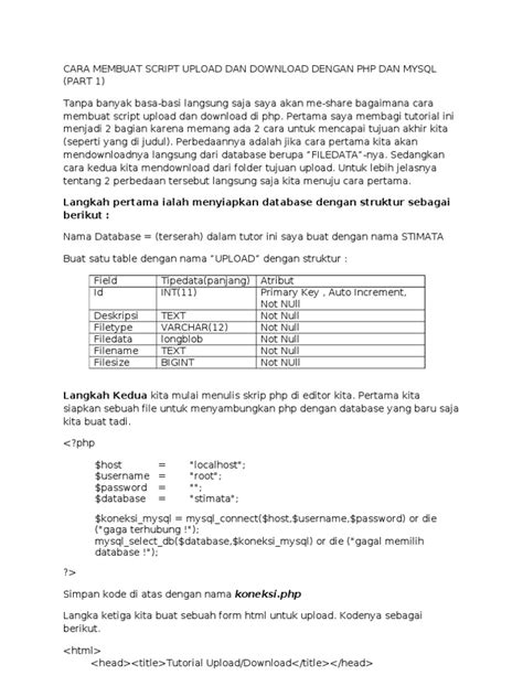 Cara Membuat Script Upload Dan Download Dengan Php Dan Mysql Pdf