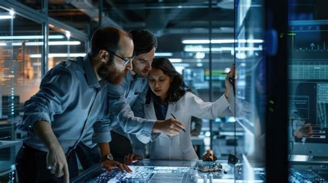 Premium Photo Engineers Collaborating With Scientists In A Research Facility Working On