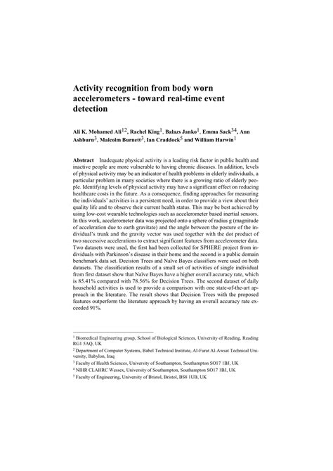 Pdf Activity Recognition From Body Worn Accelerometers Toward Real Time Event Detection