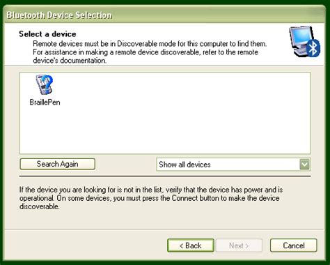 Pairing With The Broadcom WIDCOMM Bluetooth Adaptor BraillePen By Harpo
