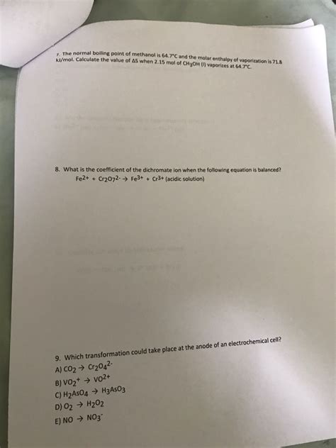 Solved The Normal Boiling Point Of Methanol Is 64 7 Degree C