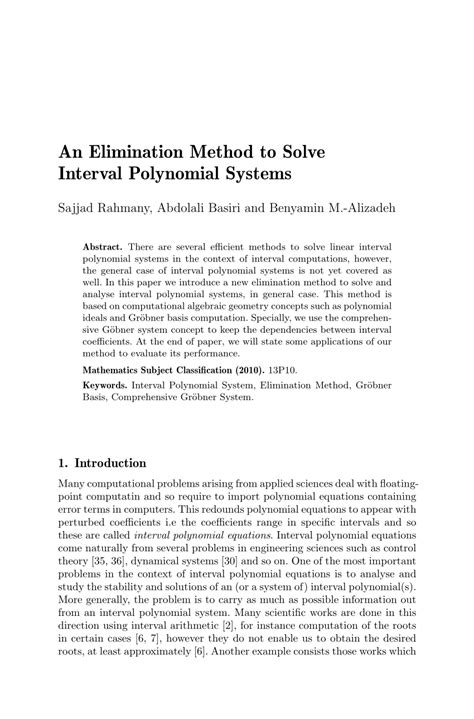 Pdf An Elimination Method To Solve Interval Polynomial Systems