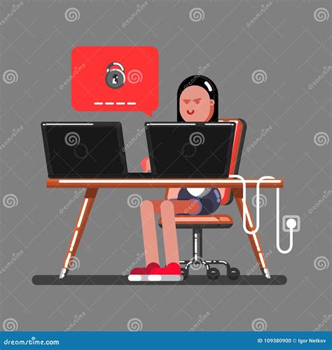 Girl Hacker Cant Hack Stock Vector Illustration Of Hacking 109380900