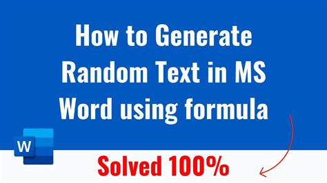 How To Generate Random Text In Ms Word Using Formula Write Random Paragraph In Microsoft Word