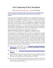 Lab TCP Docx Lab Analyzing TCP By WireShark Due P M On Saturday April