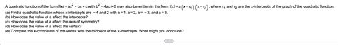 Solved A Quadratic Function Of The Form Fxax2bxc With