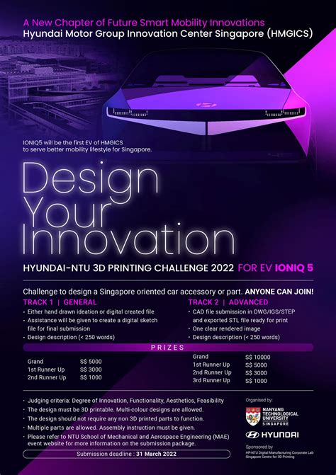 🚗현대 Ntu 3d 프린팅 디자인 대회🎨 싱가포르 현대 모터스와 난양 공대가 함께 ‘ioniq 5 3d 프린팅 디자인 대회를 주최한다고 합니다 우승자들에게는 큰 상금이