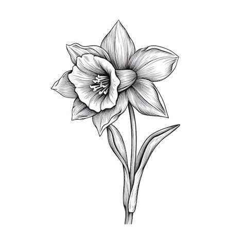 Black And White Daffodil Tattoo Scientific Illustration With Holotone