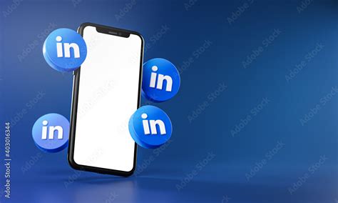 Linkedin Icons Around Smartphone App Mockup 3d Stock Illustration Adobe Stock