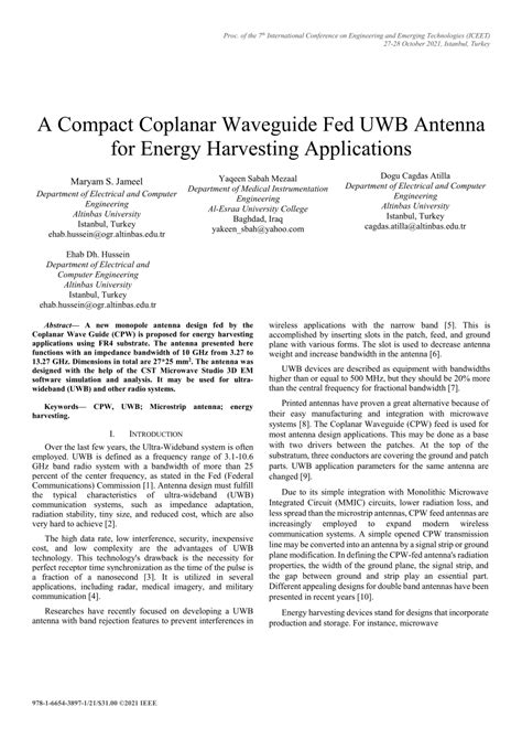 Pdf A Compact Coplanar Waveguide Fed Uwb Antenna For Energy Harvesting Applications