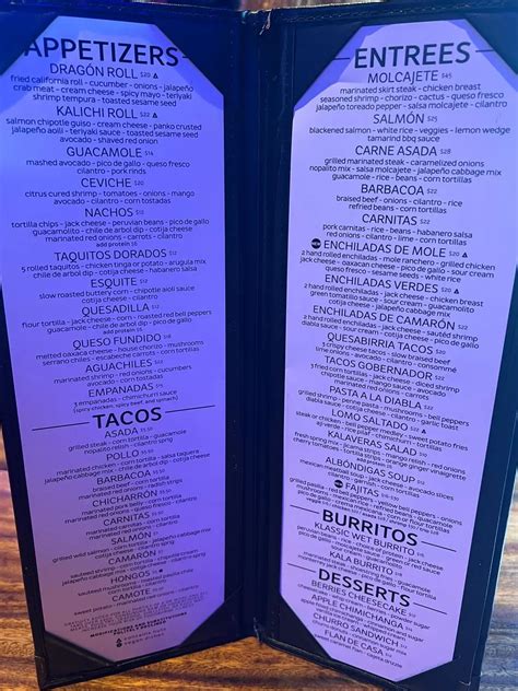 Kalaveras Menu Updated November 2025