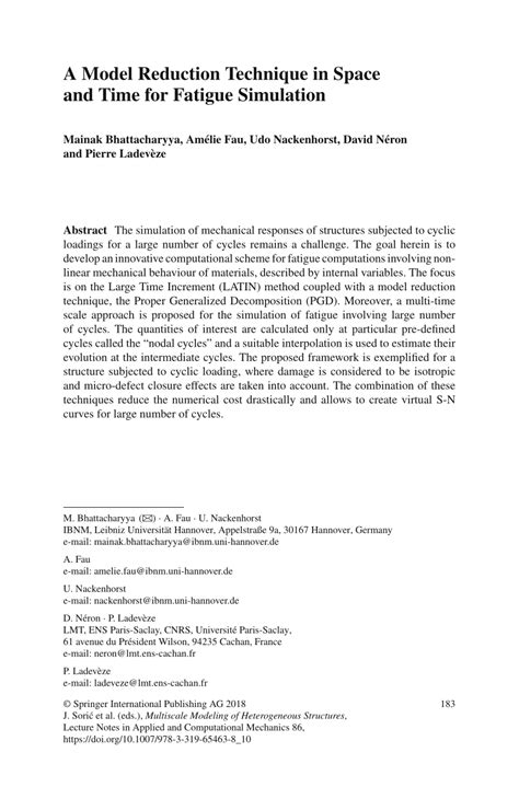Pdf A Model Reduction Technique In Space And Time For Fatigue Simulation
