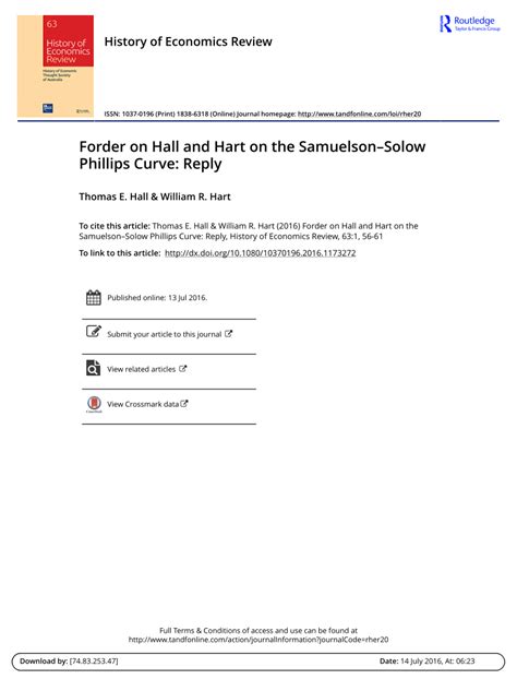 Pdf Forder On Hall And Hart On The Samuelsonsolow Phillips Curve Reply